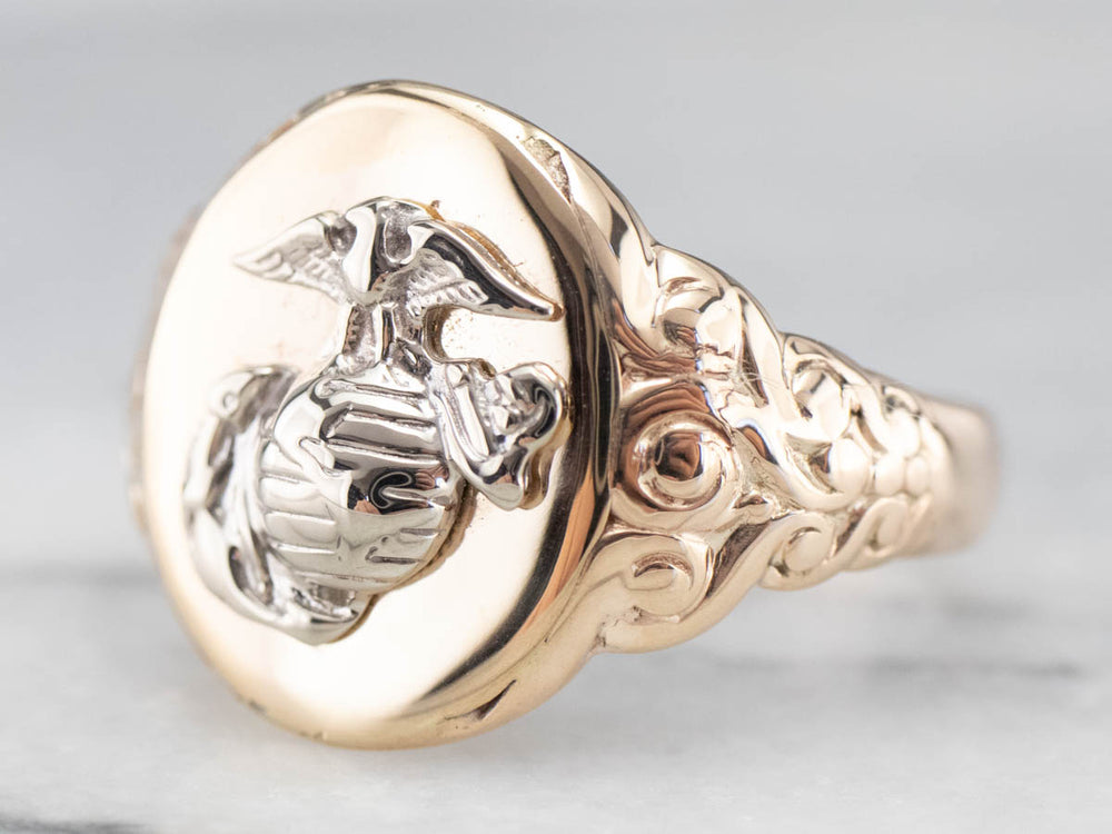 Two Toned Gold Marine Corps Signet Ring - Market Square Jewelers