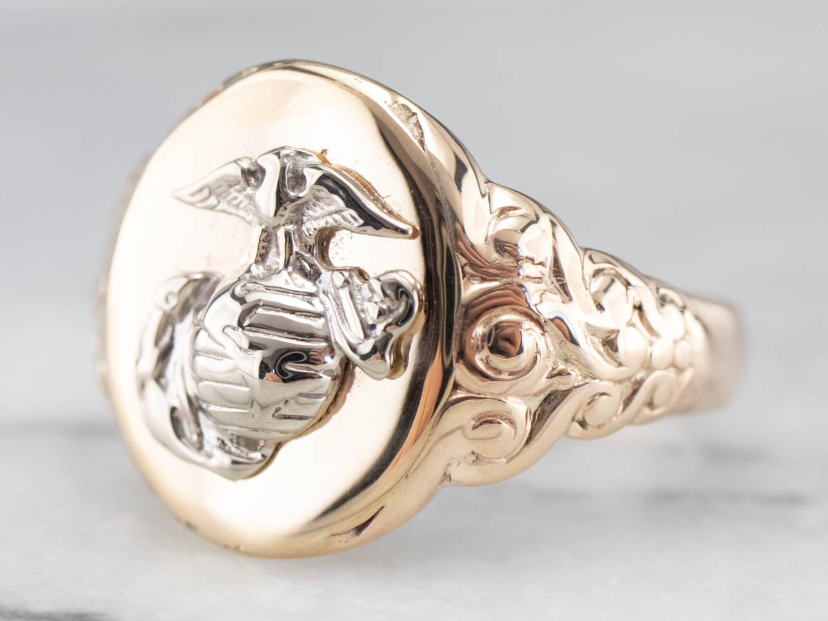 Two Toned Gold Marine Corps Signet Ring - Market Square Jewelers