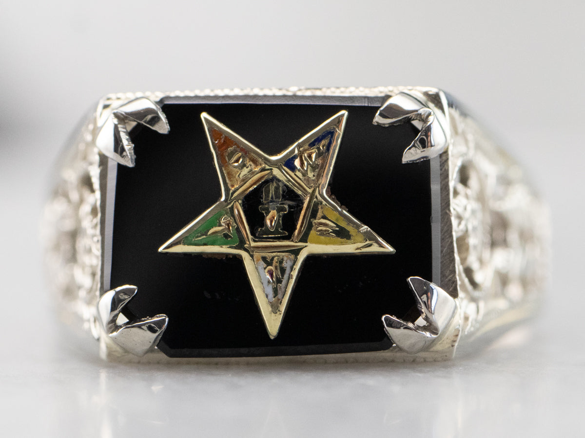 Onyx 1920s Enamel Eastern Star Ring