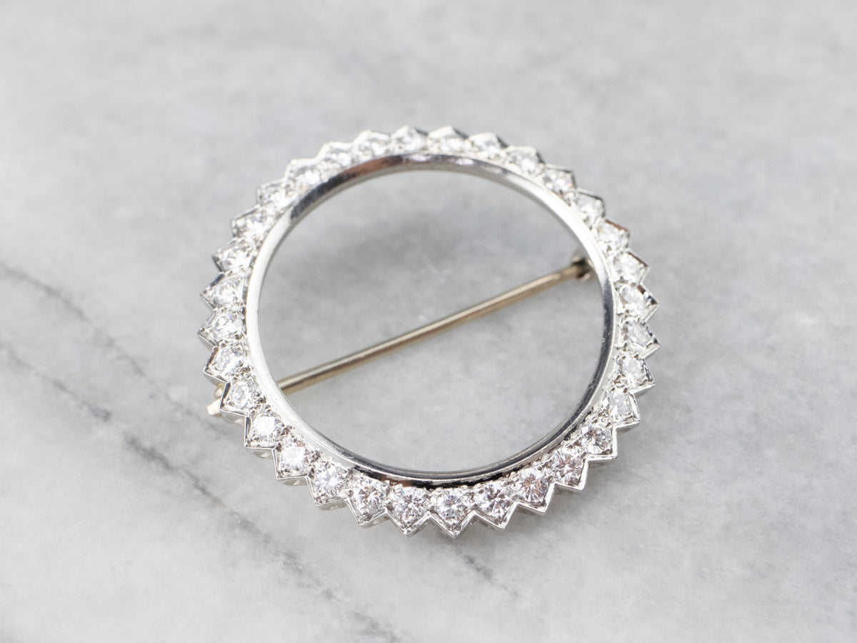 White Gold Vintage Diamond Circle Pin - Market Square Jewelers