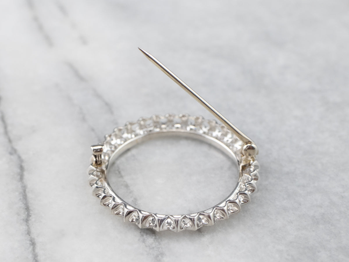 White Gold Vintage Diamond Circle Pin - Market Square Jewelers