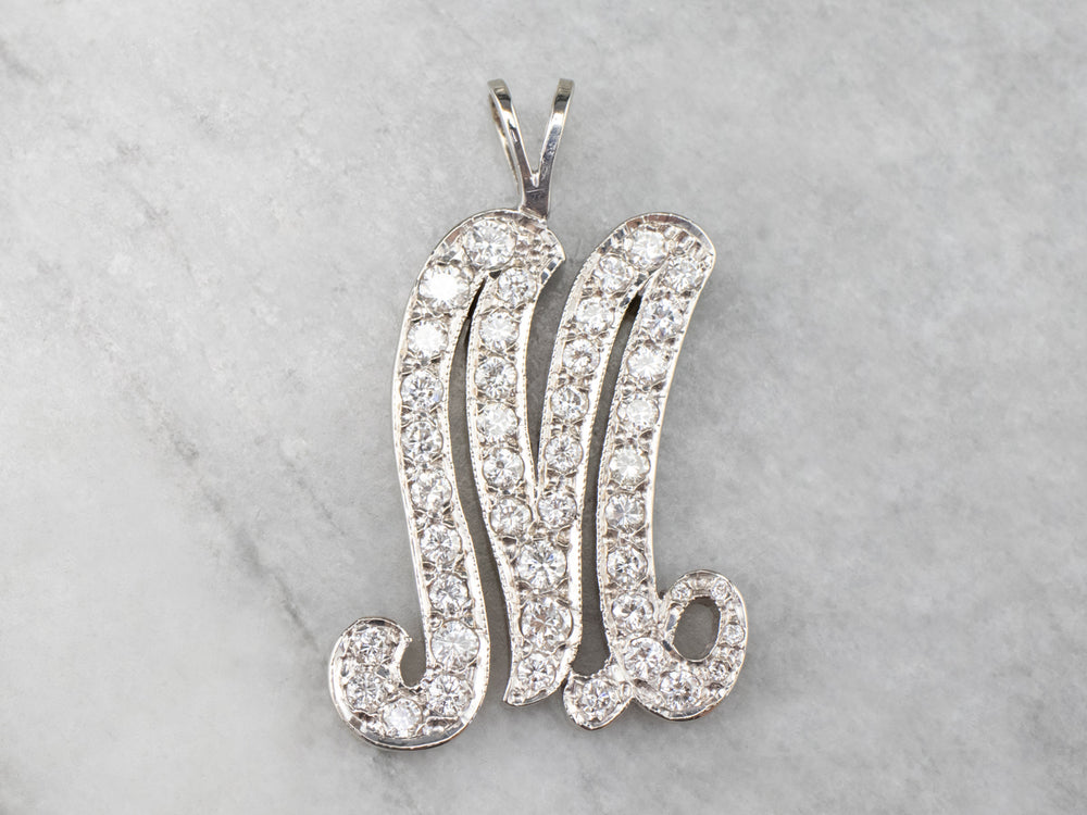 Scrolling Diamond M Initial Pendant - Market Square Jewelers