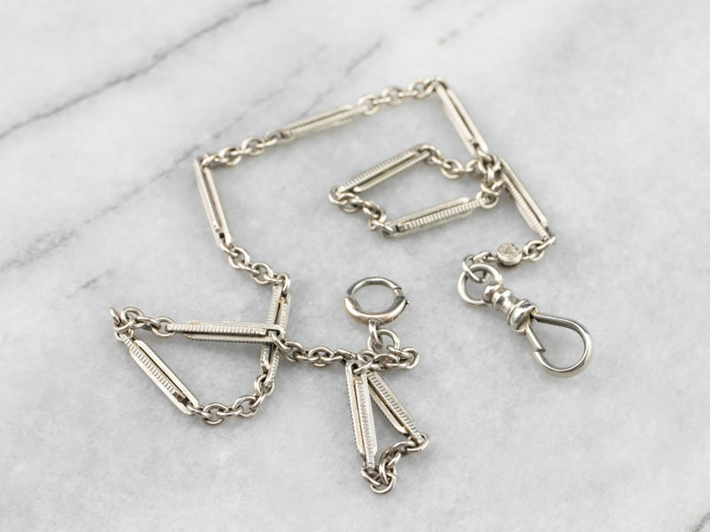 Art Deco Bar Link White Gold Watch Chain