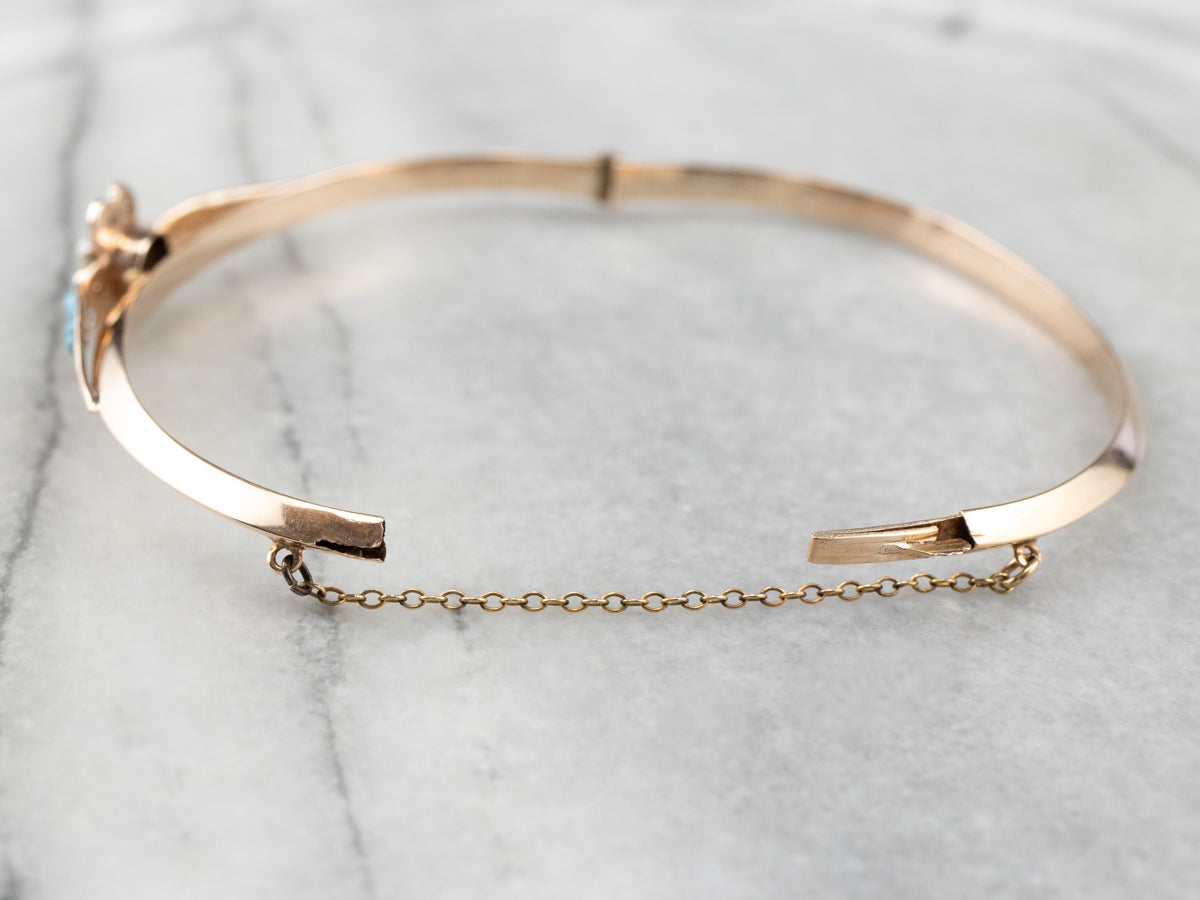Vintage Turquoise Glass Floral Rose Gold Bangle Bracelet - Market ...