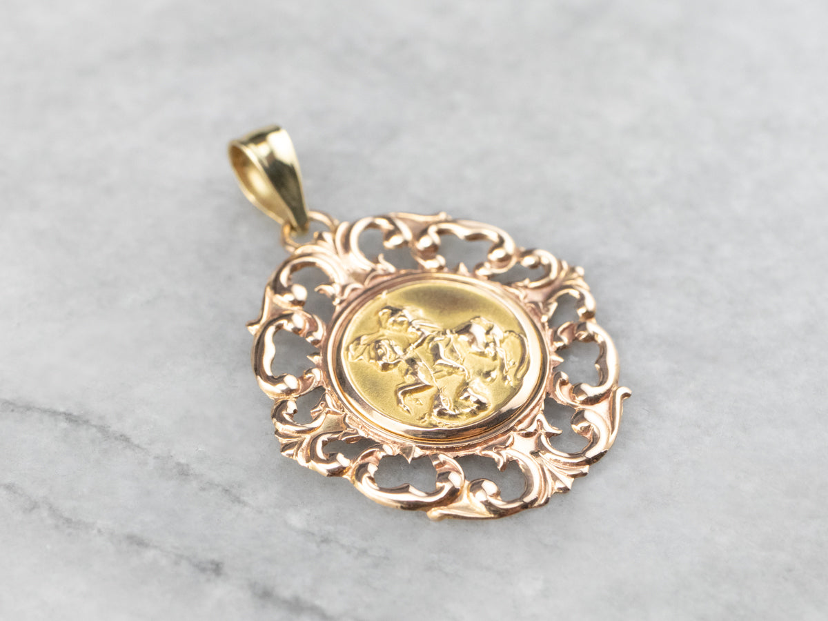 Two Tone Gold Saint George Medallion - Market Square Jewelers