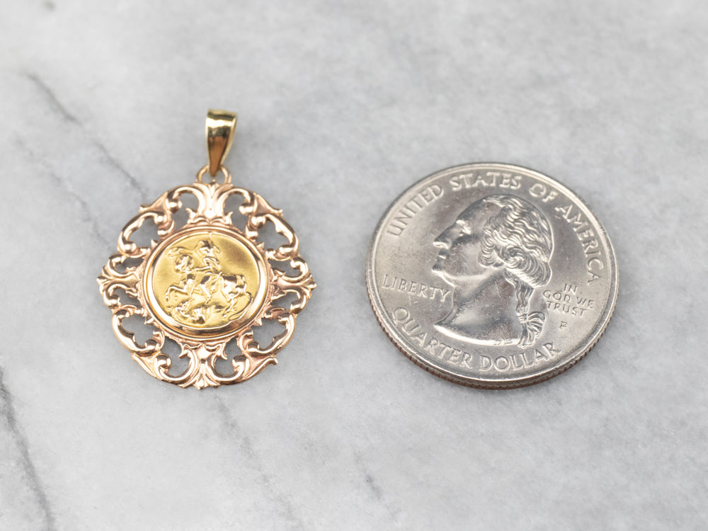 Two Tone Gold Saint George Medallion - Market Square Jewelers