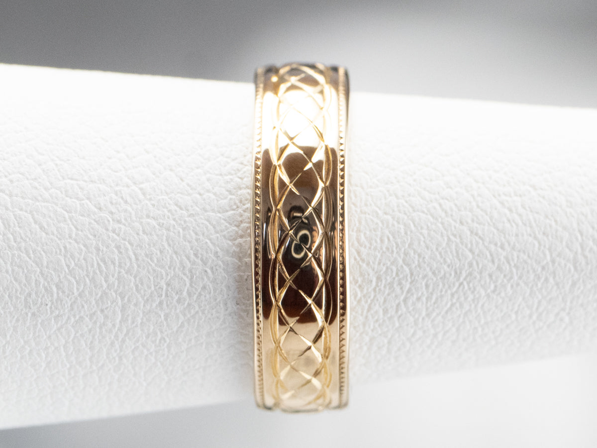 14K Gold Quilted Patterned Wedding Band - Market Square Jewelers