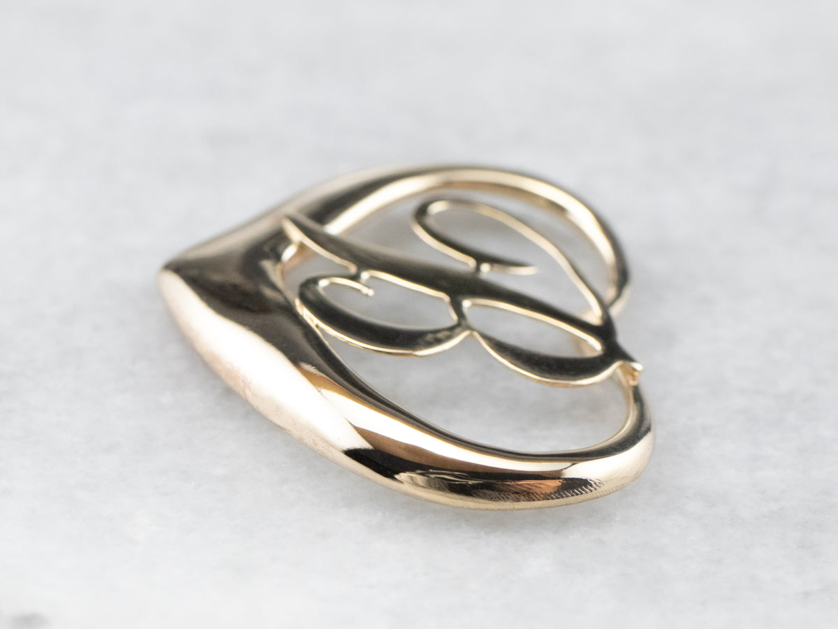 Gold "B" Monogram Heart Pendant