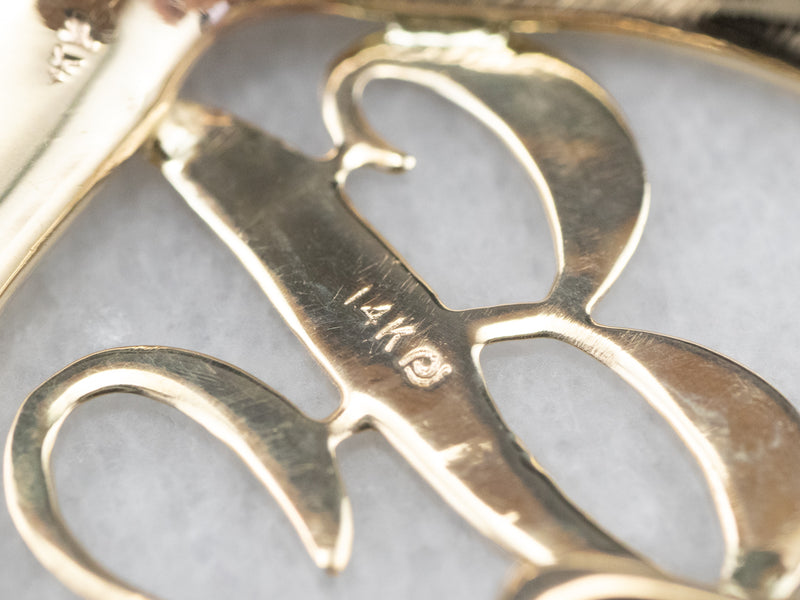 Gold "B" Monogram Heart Pendant