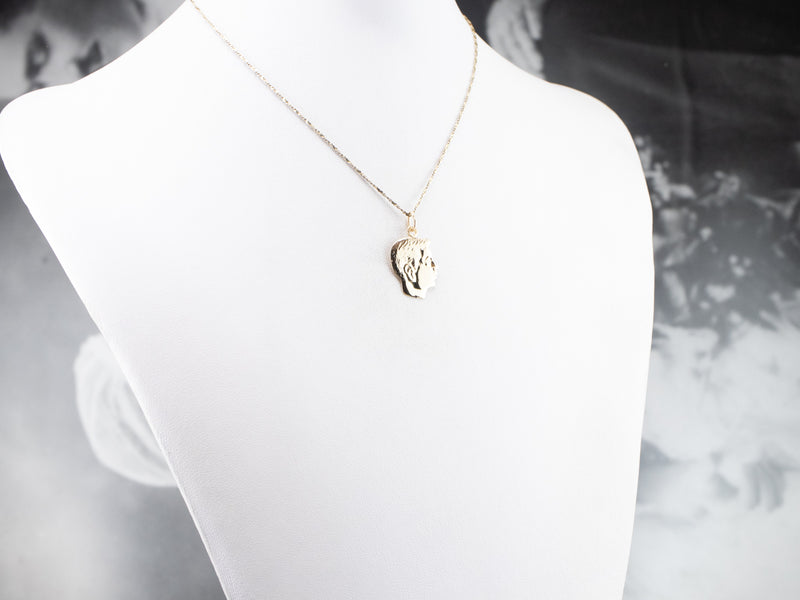 Gold Retro Era Boy in Profile Pendant