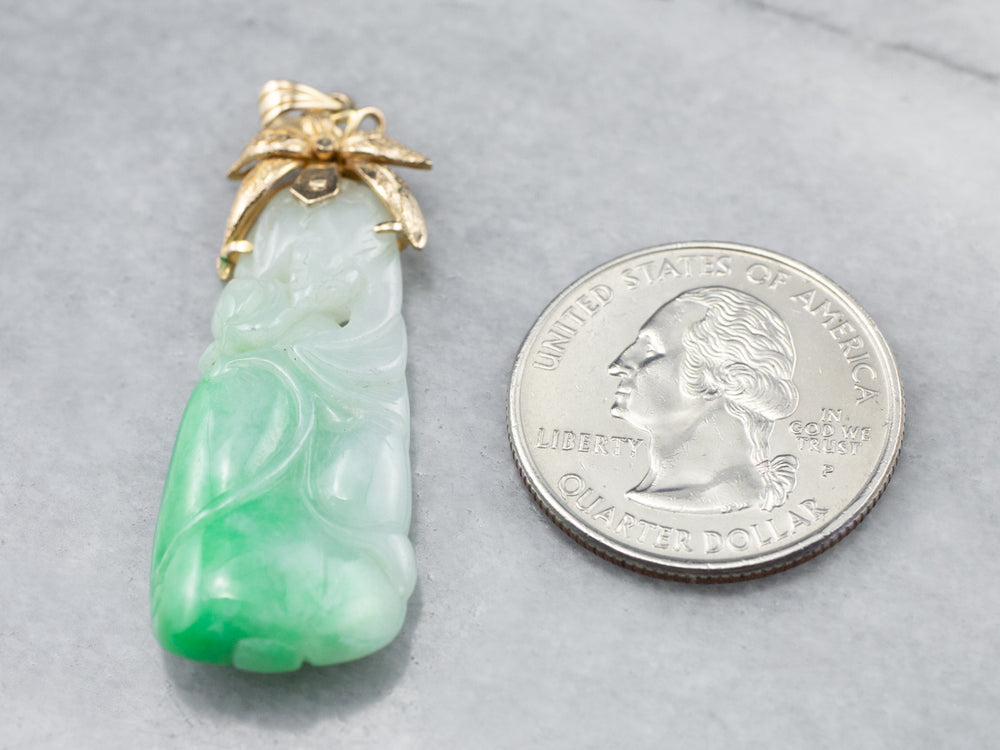 Floral Carved Jade and Gold Pendant - Market Square Jewelers
