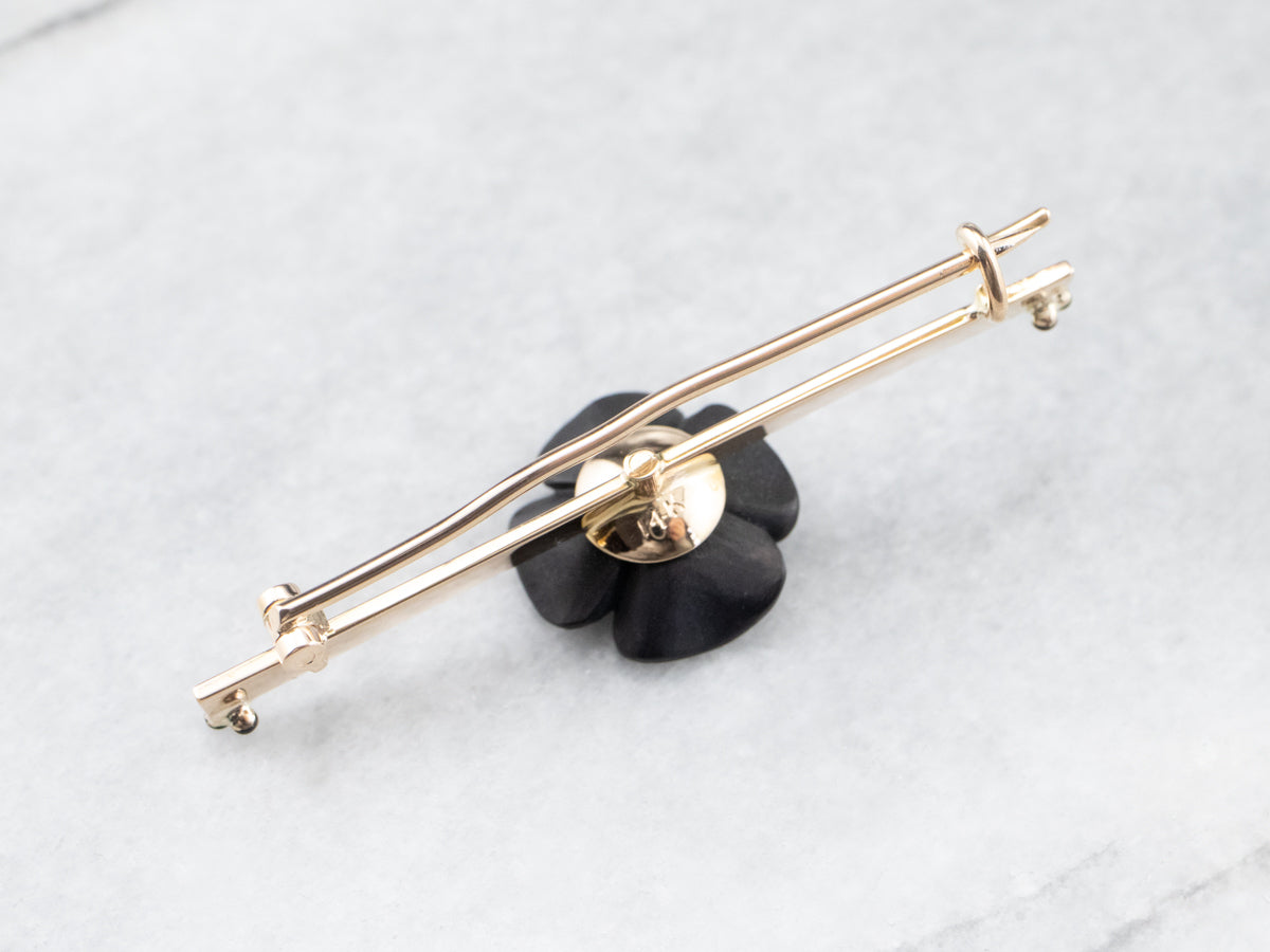 Victorian Jet Flower Gold Bar Pin - Market Square Jewelers