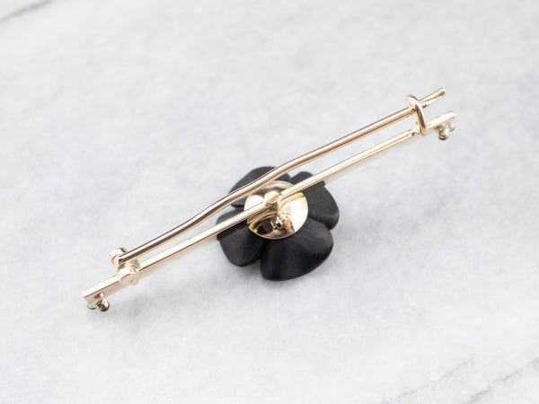 Victorian Jet Flower Gold Bar Pin