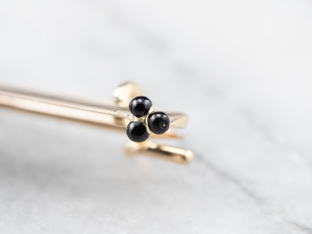 Victorian Jet Flower Gold Bar Pin - Market Square Jewelers