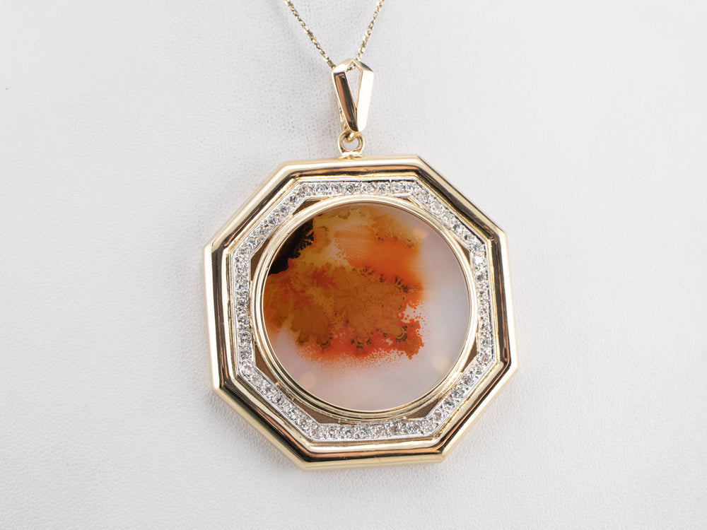 Diamond Shazar Stone Agate Halo Pendant - Market Square Jewelers