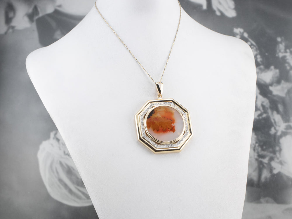 Diamond Shazar Stone Agate Halo Pendant - Market Square Jewelers
