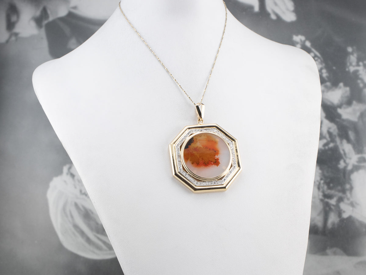 Diamond Shazar Stone Agate Halo Pendant - Market Square Jewelers
