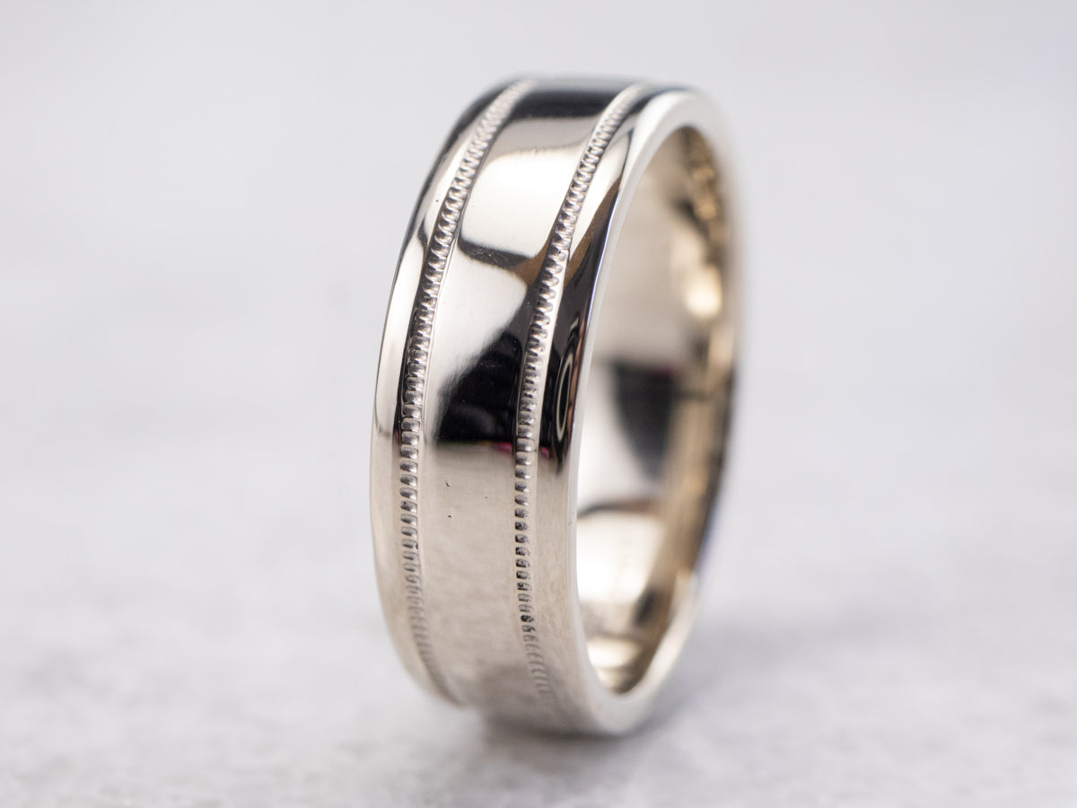 14K White Gold Milgrain Wedding Band - Market Square Jewelers
