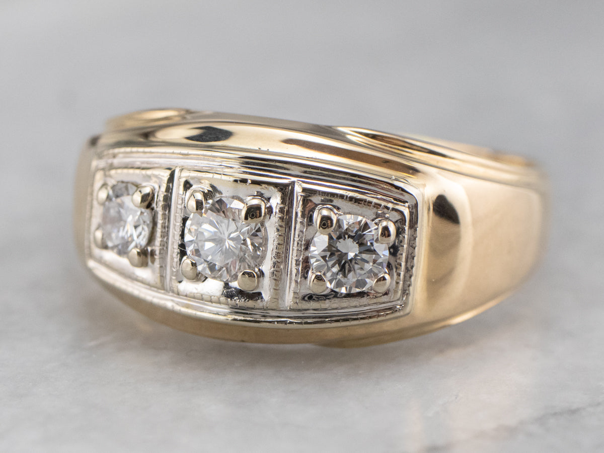 Retro Three Diamond Gold Men's Statement Ring - Market Square Jewelers
