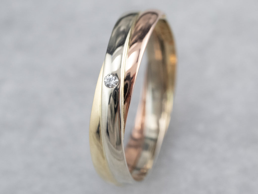 Tri-Color Gold Diamond Solitaire Band - Market Square Jewelers