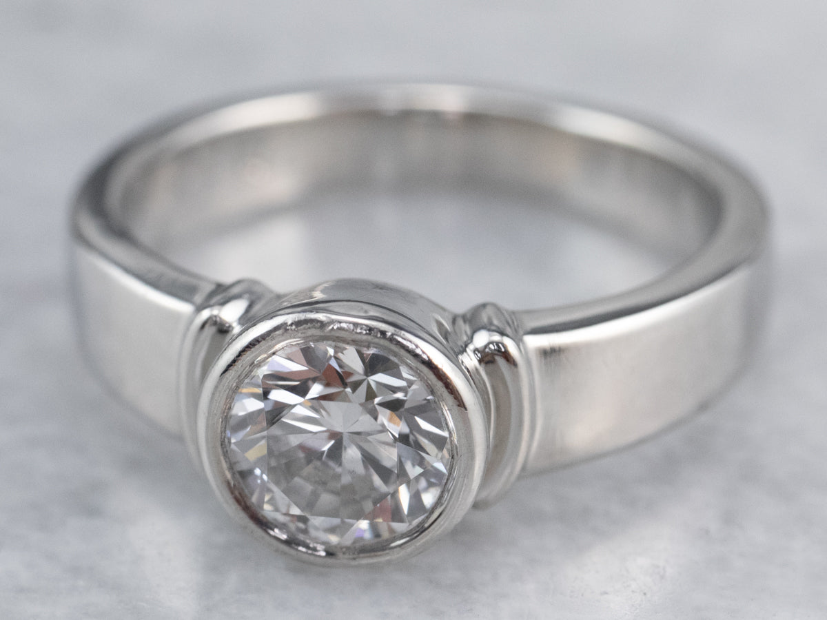 Bezel Set Diamond Platinum Solitaire Engagement Ring - Market Square ...