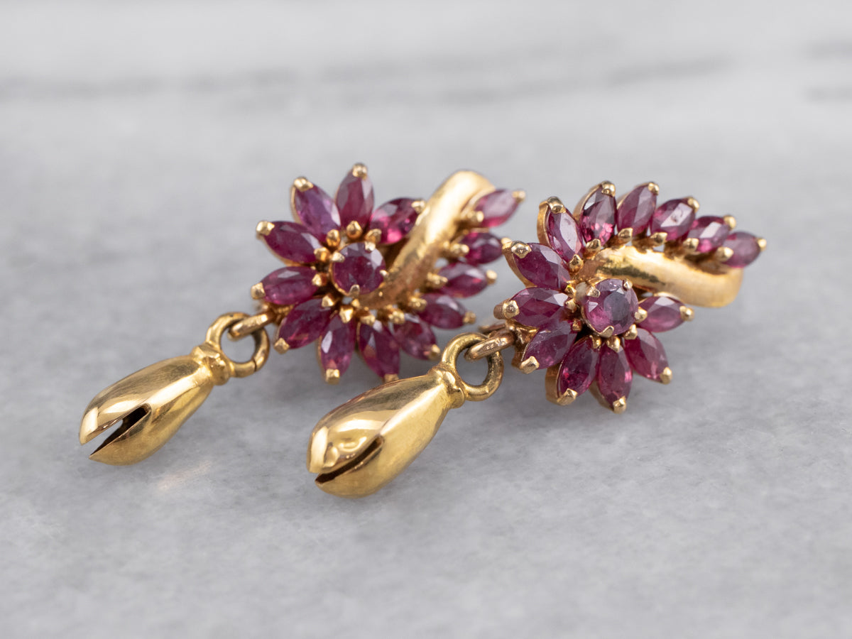 Vintage Ruby Gold Drop Statement Earrings - Market Square Jewelers