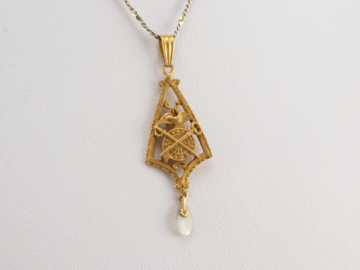 Gold Quartermaster Corps Antique Pendant - Market Square Jewelers