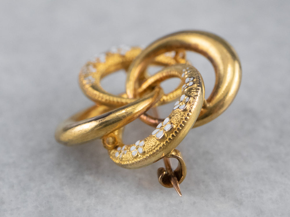 Antique Floral Enamel Gold Love Knot Pin - Market Square Jewelers