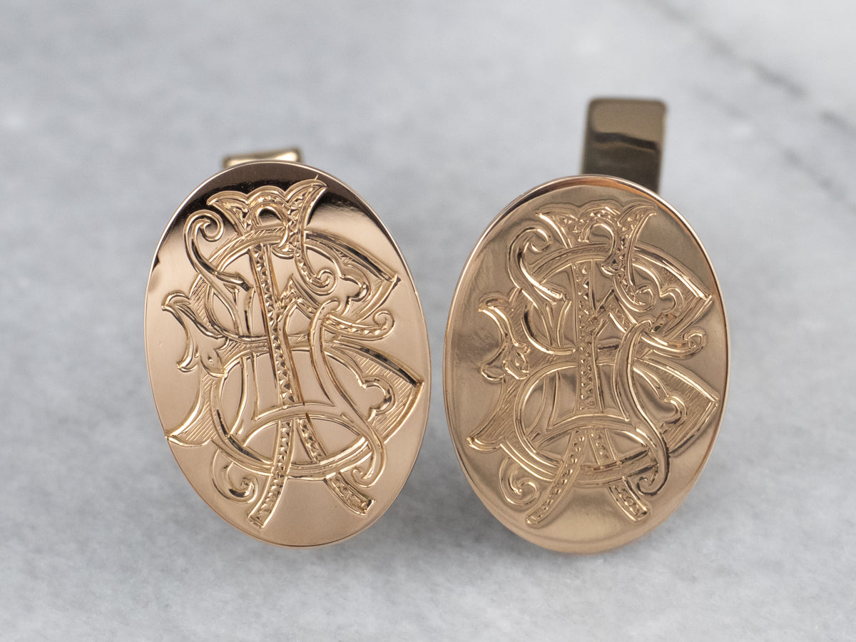 Ornate Antique "BI" Monogram Gold Cufflinks - Market Square Jewelers