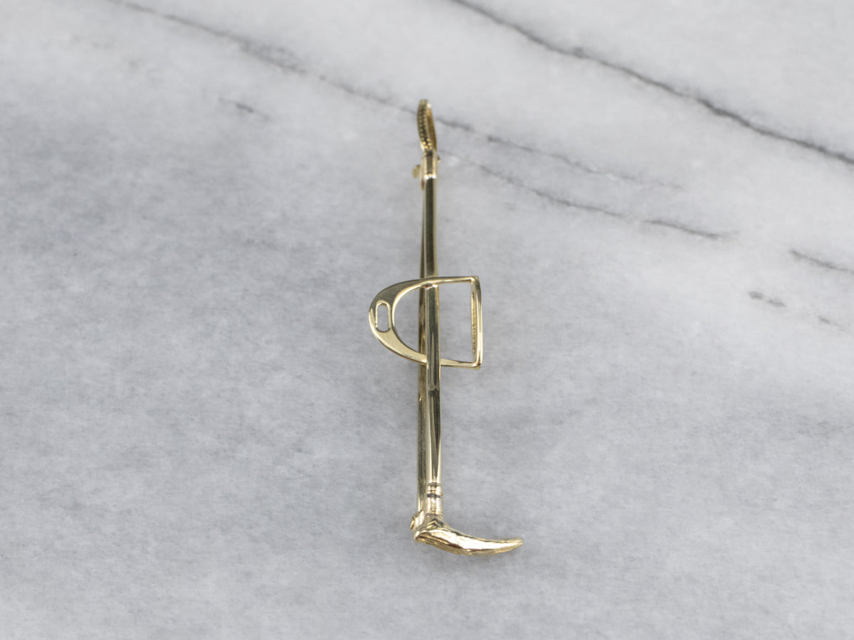 Vintage Equestrian Riding Crop Green Gold Pin - Market Square Jewelers