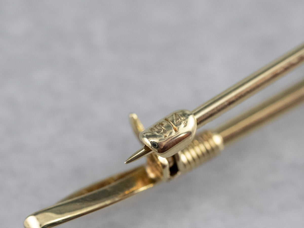 Vintage Equestrian Riding Crop Green Gold Pin - Market Square Jewelers