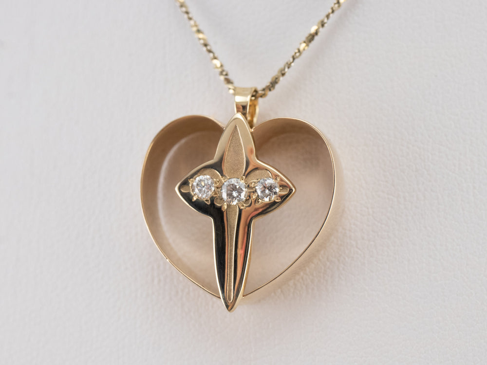 Religious Gold Heart and Cross Pendant - Market Square Jewelers