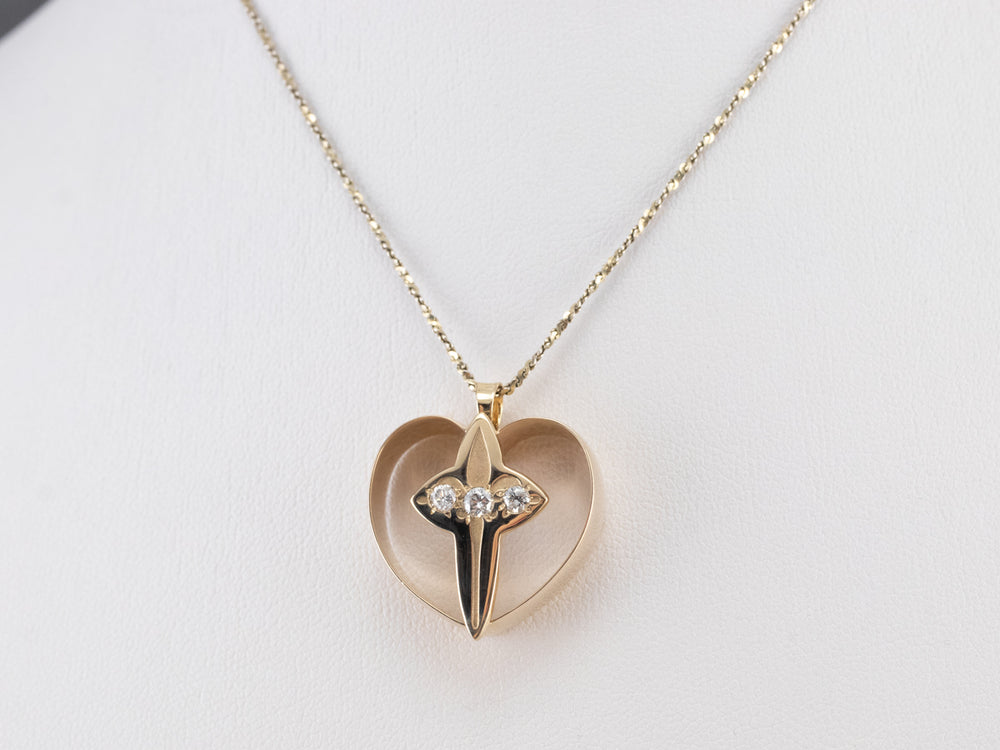 Religious Gold Heart and Cross Pendant - Market Square Jewelers
