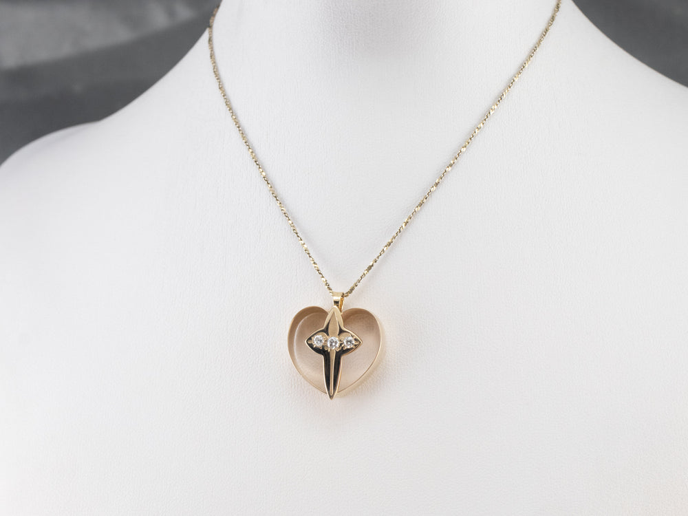 Religious Gold Heart and Cross Pendant - Market Square Jewelers