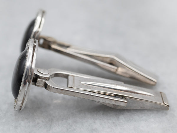 Vintage Black Onyx and Diamond Halo Cufflinks - Market Square Jewelers