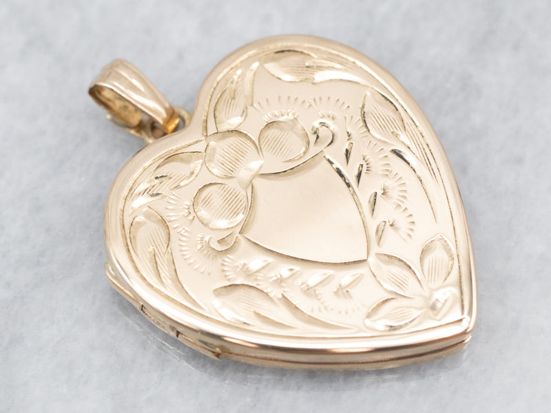 Heavy Gold Book Locket with Monogram and Enamel Details