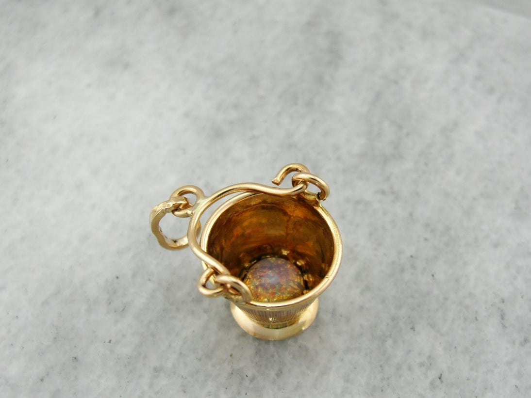 Sweet Rose Gold Pail or Bucket With Moving Parts and Opal Glass Interi ...