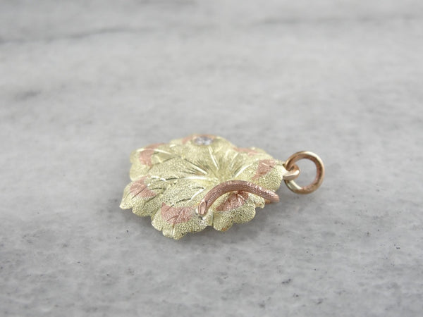 Beautiful Textured Green and Rose Gold Flower Pendant with Diamond ...