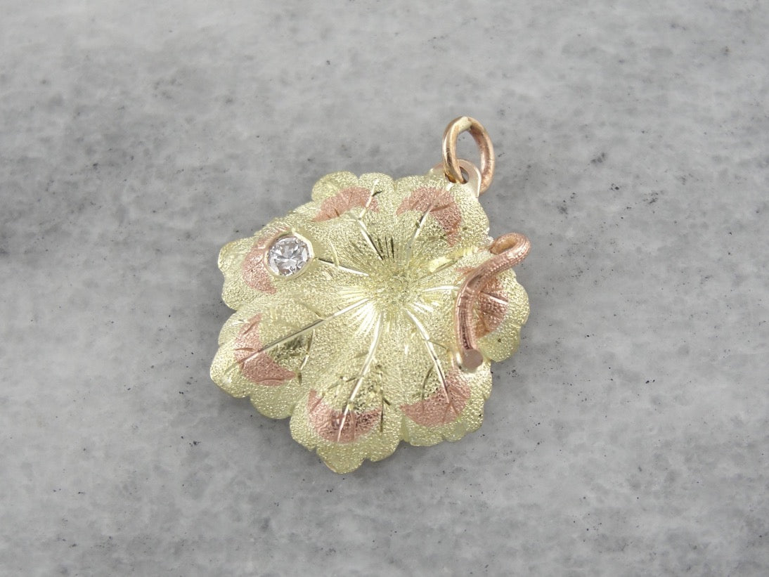 Beautiful Textured Green and Rose Gold Flower Pendant with Diamond ...