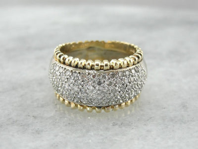 Wide Diamond Studded Cocktail Band with Gold Trim - Market Square Jewelers