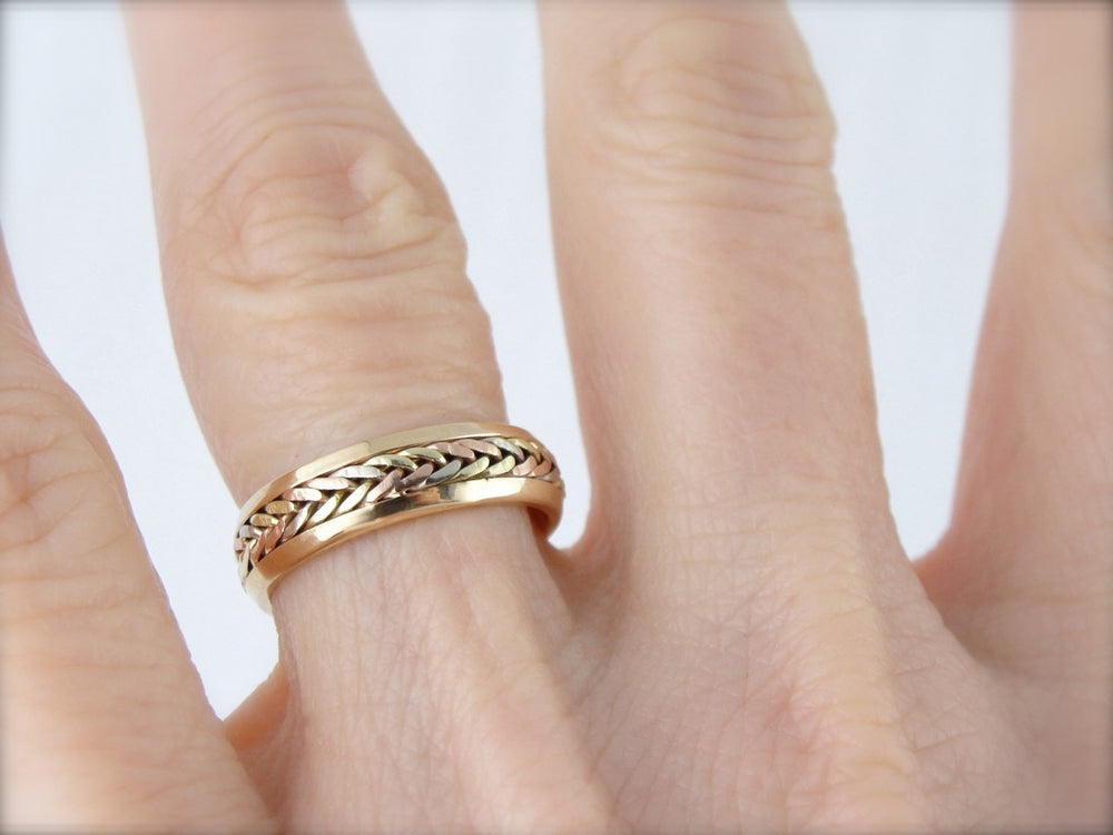 Vintage Multi Color Gold Wedding Band with Woven Center - Market Square ...