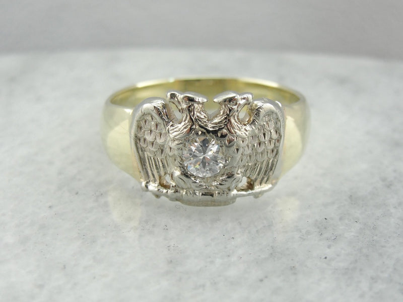 Diamond, Masonic Double Headed Eagle Ring, Scottish Rite - Market ...