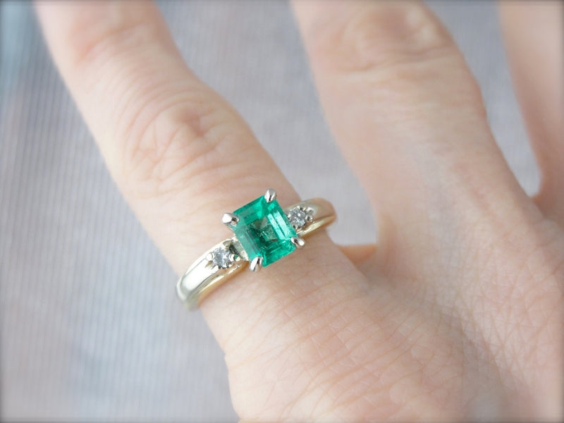 Modern Emerald Engagement Ring with Accents Diamonds in Yellow Gold ...