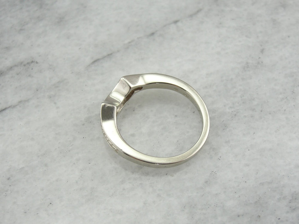 Diamond Guard Band with Etched Details, Curved Wedding Band in White G ...