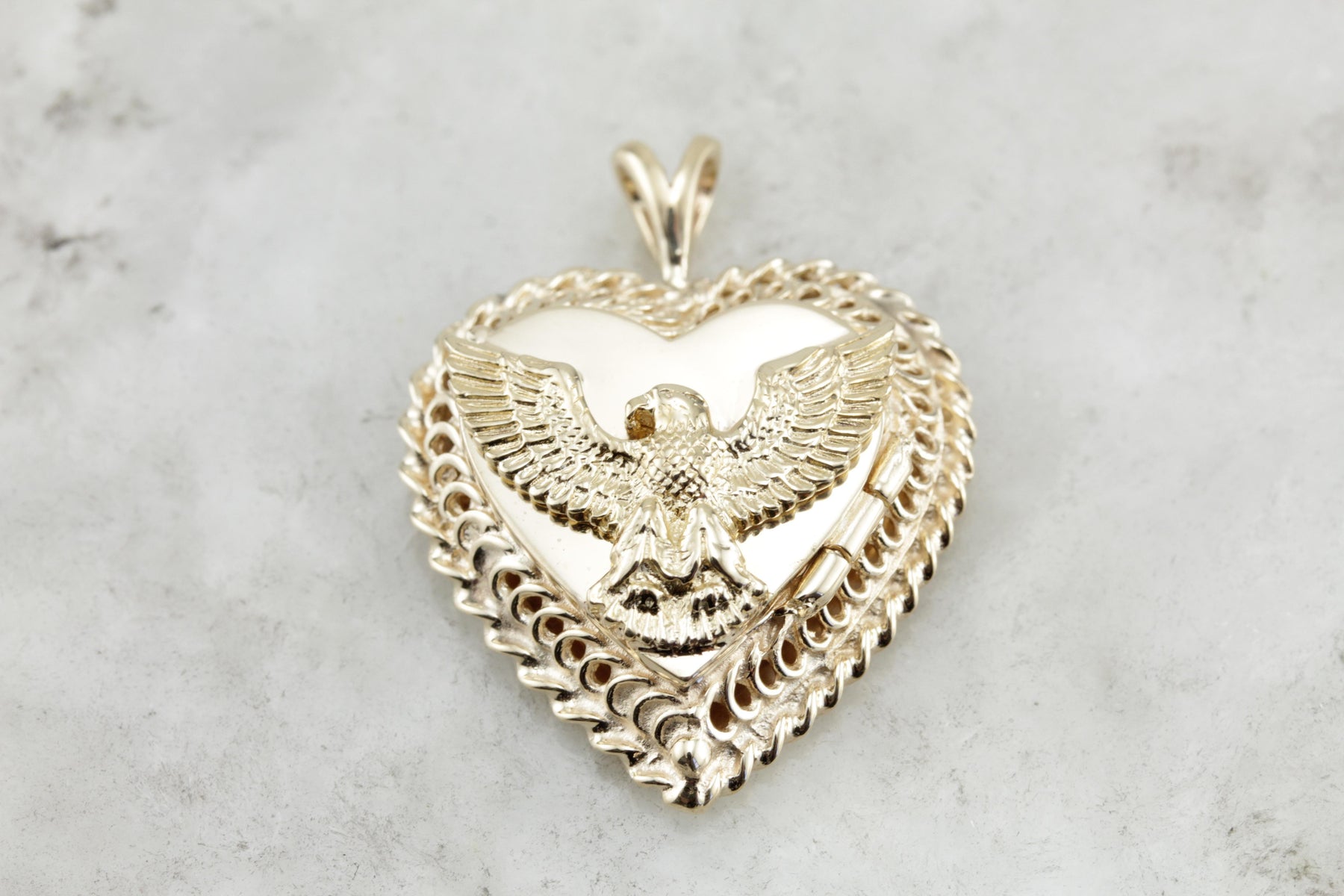 Patriotic Pride: Eagle Mounted Heart Shaped Locket, Polished Gold Bold ...