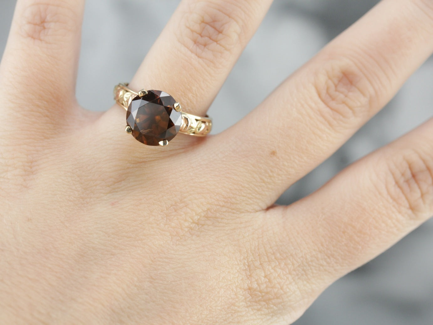 Brown Zircon in Vintage Tri Color Gold Ring - Market Square Jewelers