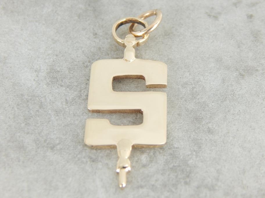 S Yellow Gold Key Pendant, Sorority or Fraternity Fob - Market Square ...