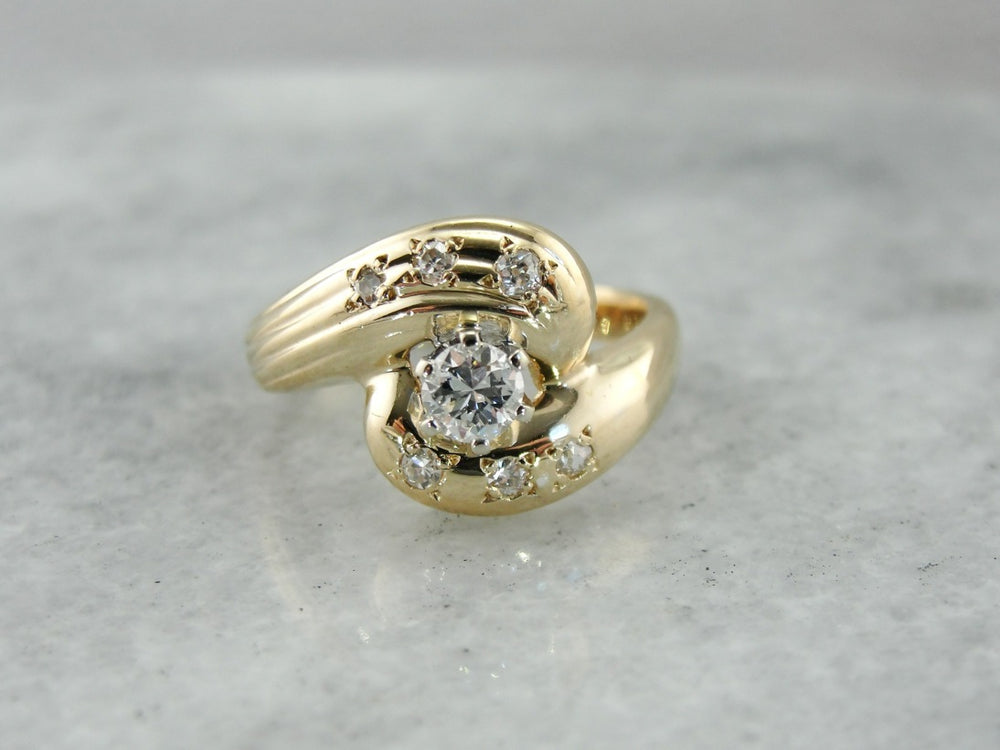 Mid Century Modern Diamond Cocktail Ring - Market Square Jewelers