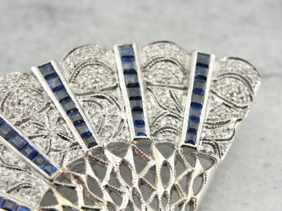 Sapphire and Diamond Fan Brooch - Market Square Jewelers