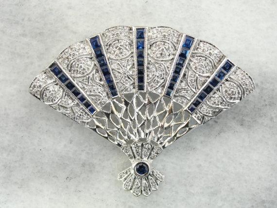Sapphire and Diamond Fan Brooch - Market Square Jewelers